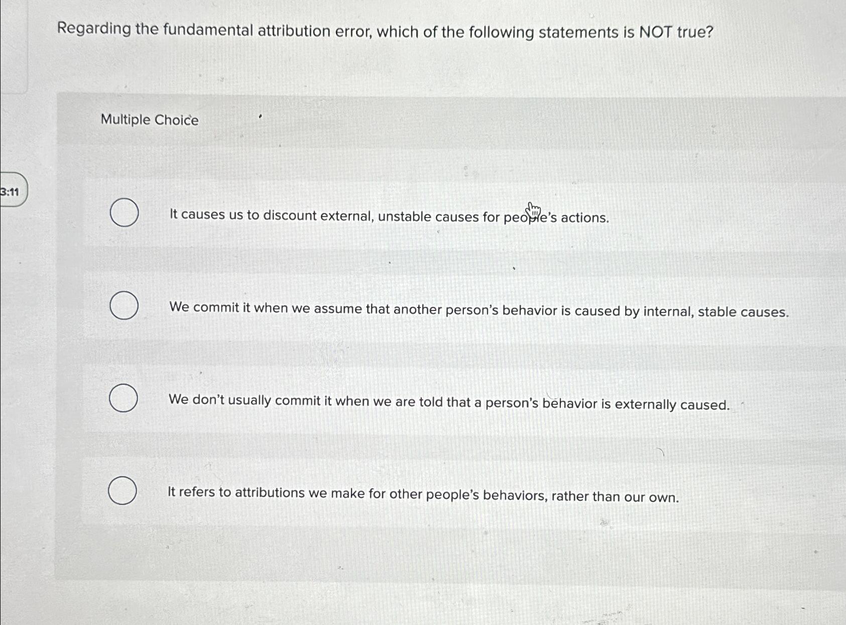 Solved Regarding the fundamental attribution error, which of | Chegg.com