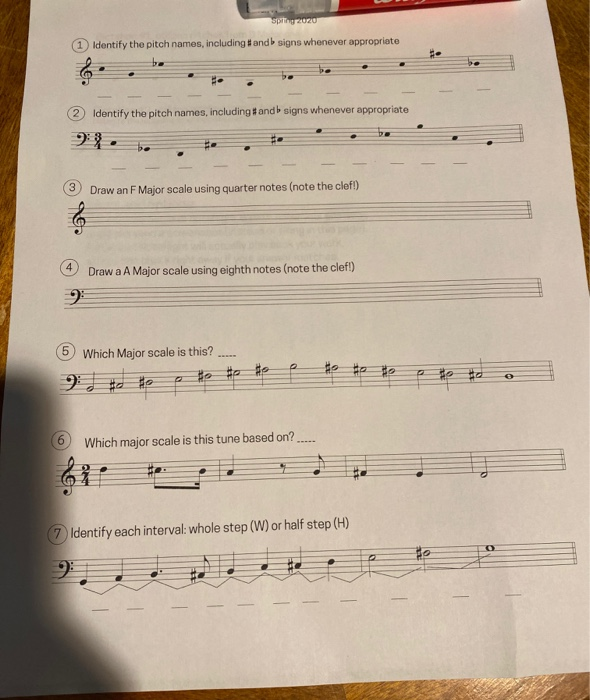 Spring 2020 (1) Identify the pitch names, including | Chegg.com