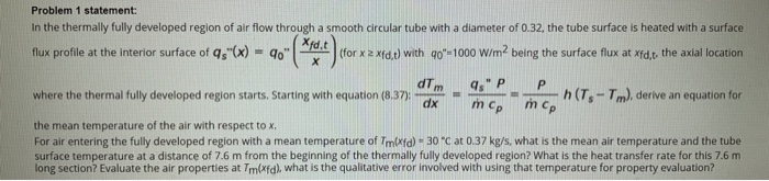 Solved Problem 1 statement: In the thermally fully developed | Chegg.com
