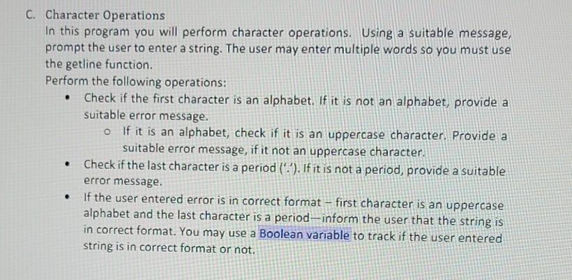 Solved C. Character Operations In this program you will | Chegg.com