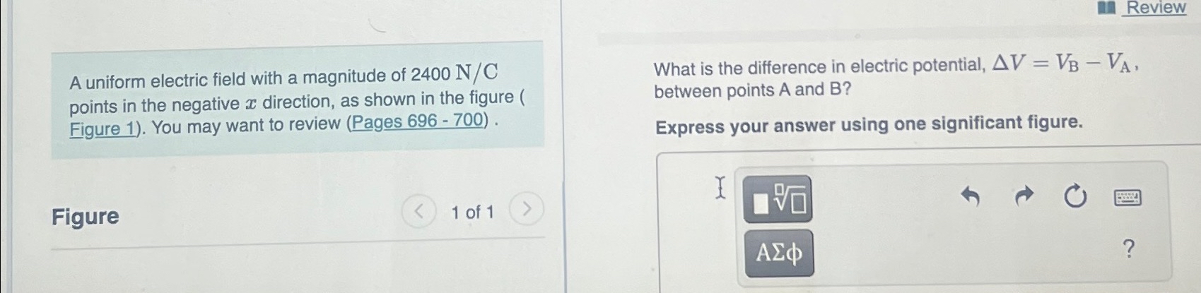 ReviewA uniform electric field with a magnitude of | Chegg.com