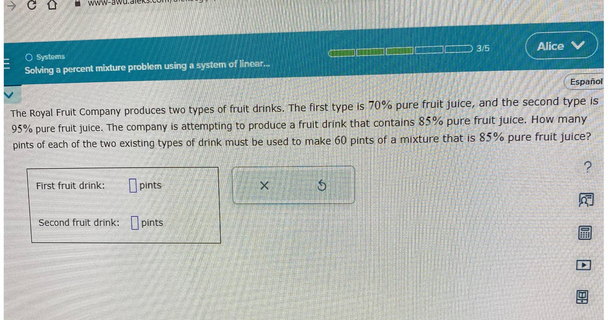 Solved Systemsalicesolving A Percent Mixture Problem Using A