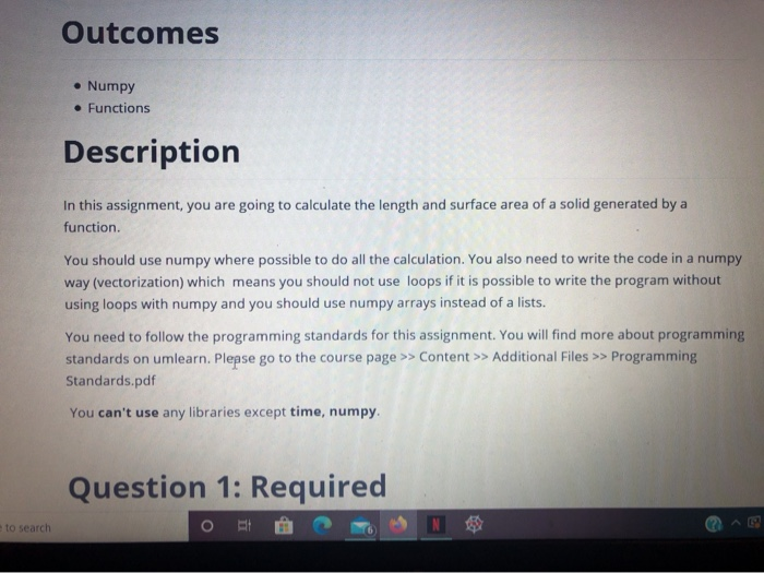 Solved Outcomes • Numpy • Functions Description In this | Chegg.com