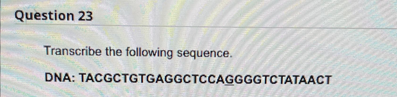 Solved Question 23Transcribe the following sequence.DNA: | Chegg.com