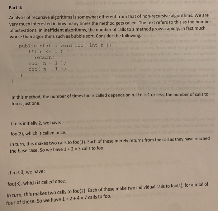 Solved ld ts biovs Part II: Analysis of recursive algorithms | Chegg.com