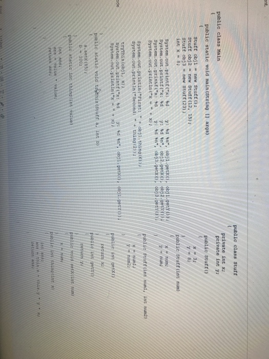 Solved ent public class Stuff private int x; private int y | Chegg.com
