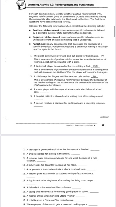 Solved Learning Activity 4.2: Reinforcement and Punishment | Chegg.com