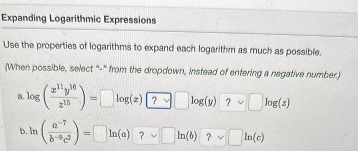 Solved Use the properties of logarithms to expand each | Chegg.com