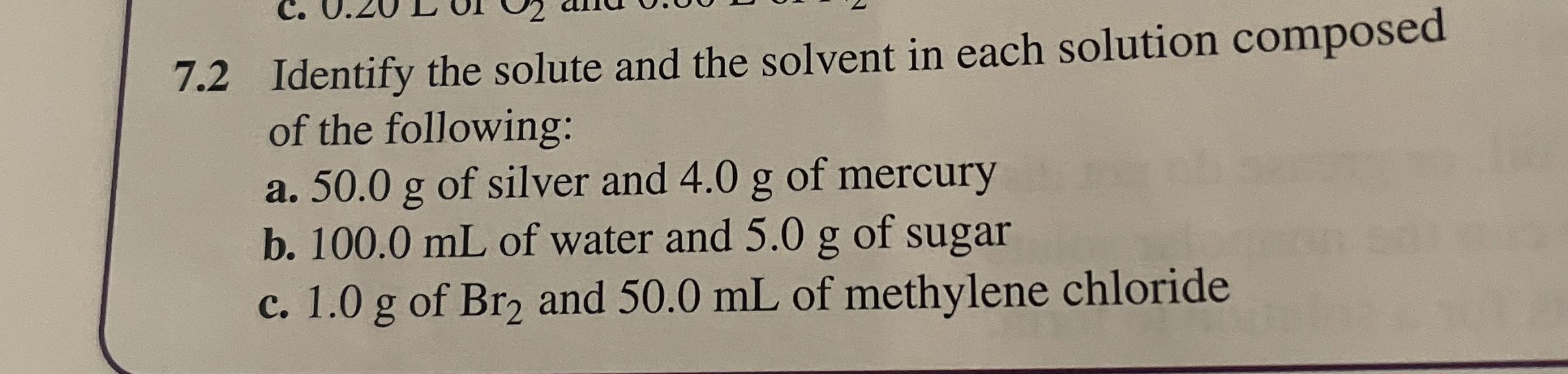 Solved 7.2 ﻿Identify the solute and the solvent in each | Chegg.com