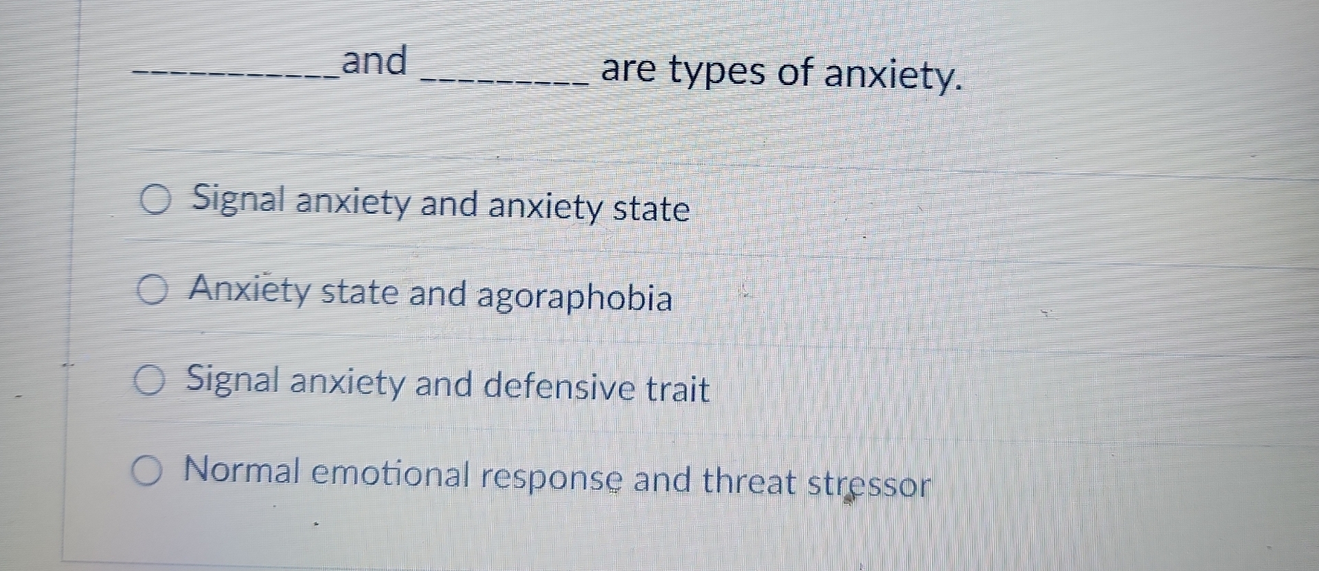 Solved q, ﻿and q, ﻿are types of anxiety.Signal anxiety and | Chegg.com