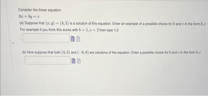 Solved Consider the linear equation 8x+by=c (a) Suppose that | Chegg.com