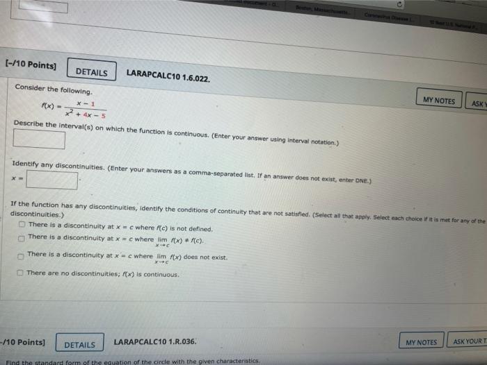 Solved Me [-/10 Points) DETAILS LARAPCALC10 1.6.022. | Chegg.com