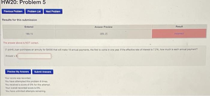Solved HW20: Problem 5 Previous Problem Probler List Nest | Chegg.com