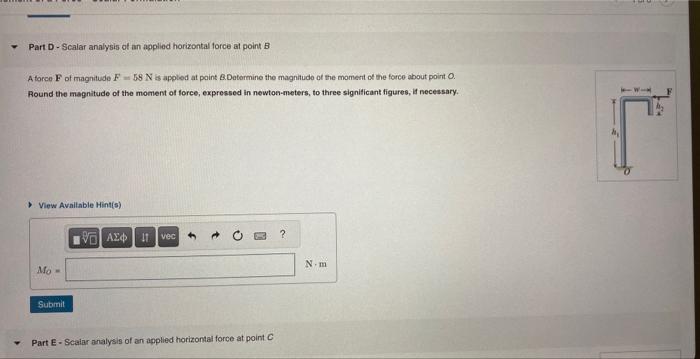 Solved Part D - Scalar analysis of an applied horizontal | Chegg.com