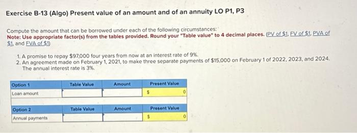 Solved Exercise B-13 (Algo) Present value of an amount and | Chegg.com