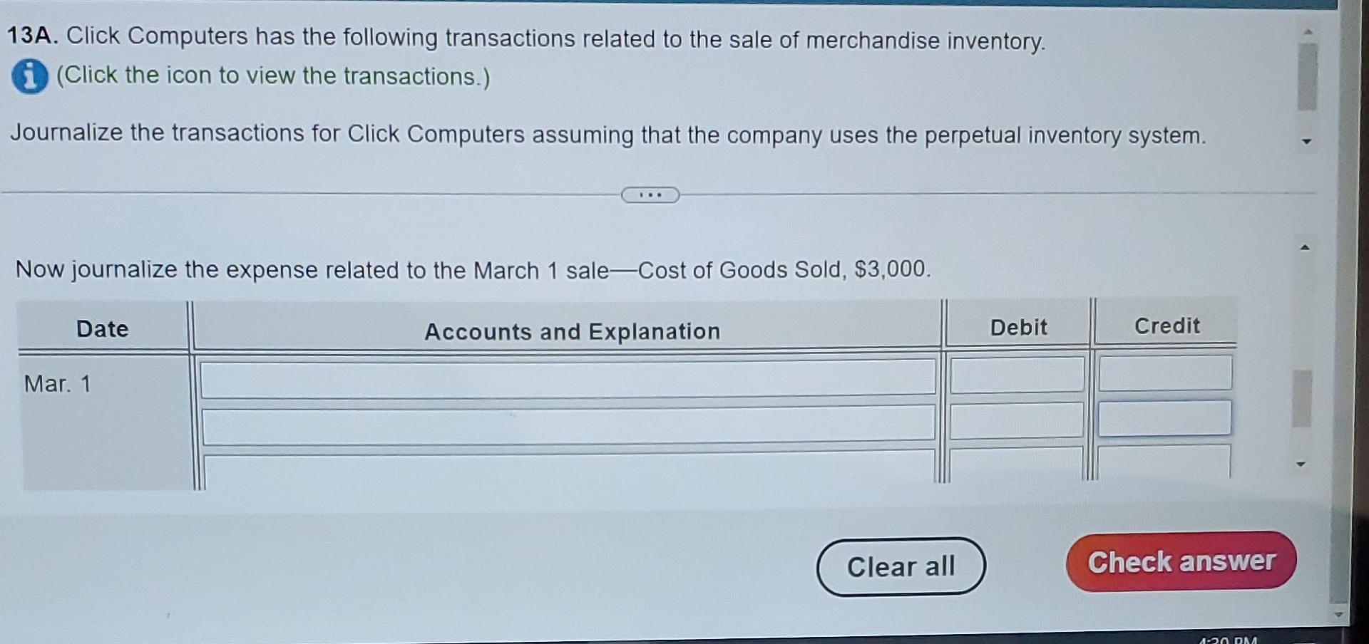 13A. Click Computers has the following transactions | Chegg.com