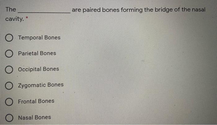 Solved The are small paired bones that connect the frontal | Chegg.com