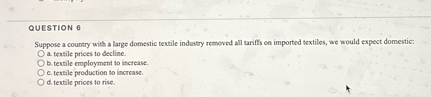 Solved QUESTION 6Suppose a country with a large domestic | Chegg.com Solved QUESTION 6Suppose a country with a large domestic | Chegg.com