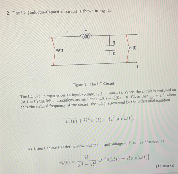 Solved 2. The LC (Inductor-Capacitor) circuit is shown in | Chegg.com