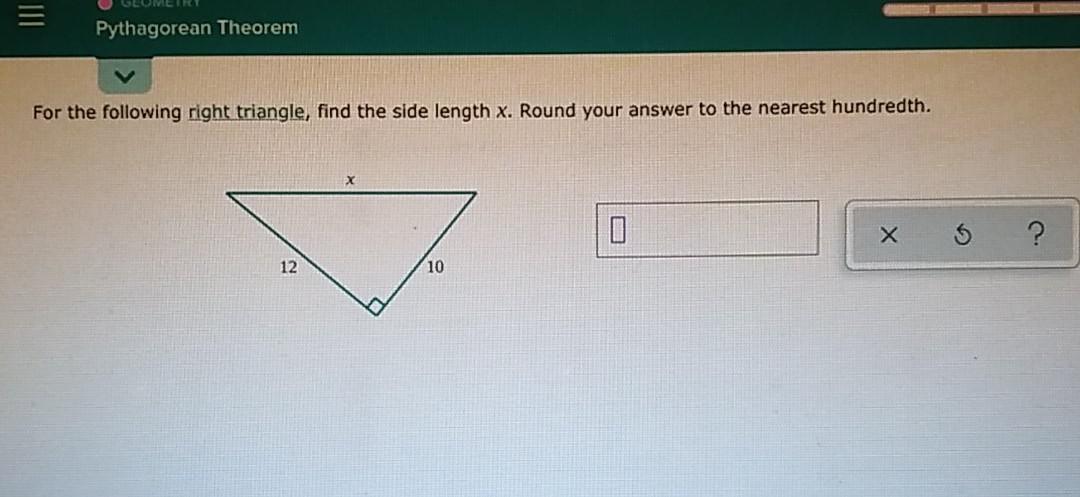 Solved Pythagorean Theorem For the following right triangle, | Chegg.com