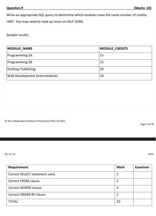 Solved Write an appropriate SQL query to determine which | Chegg.com