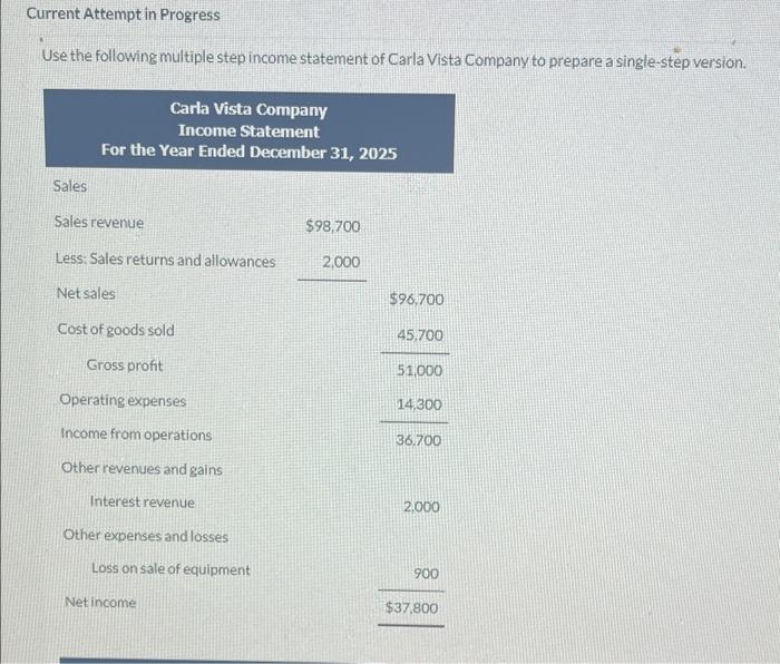 Solved Use the following multiple step income statement of | Chegg.com