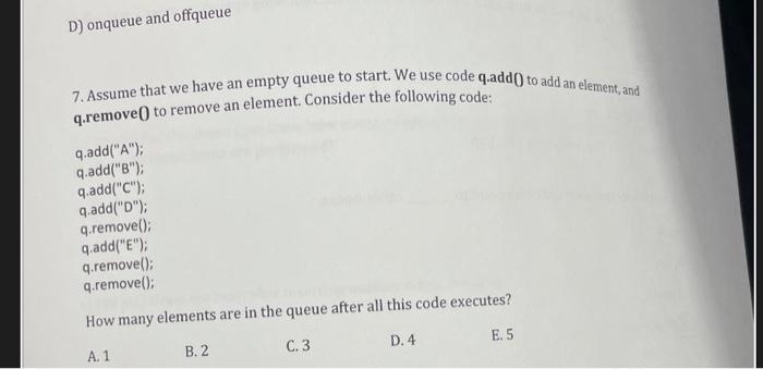 Solved 7. Assume that we have an empty queue to start. We | Chegg.com