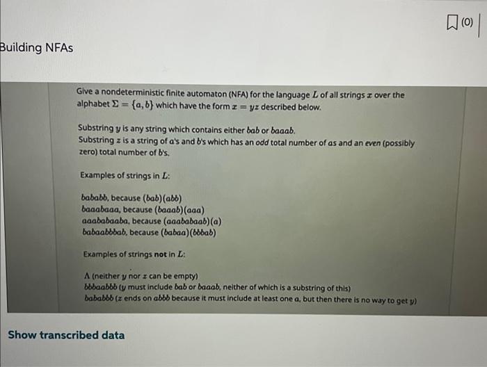 Solved Glve a nondeterministic finite automaton (NFA) for | Chegg.com