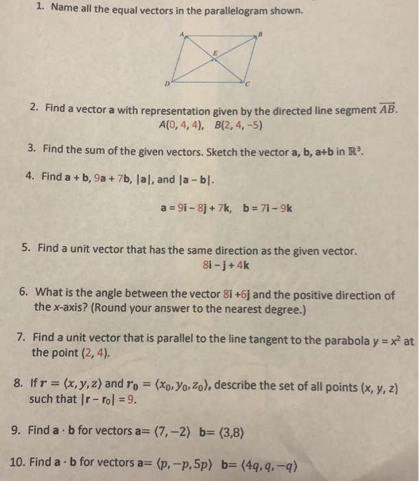 Solved 1. Name all the equal vectors in the parallelogram | Chegg.com