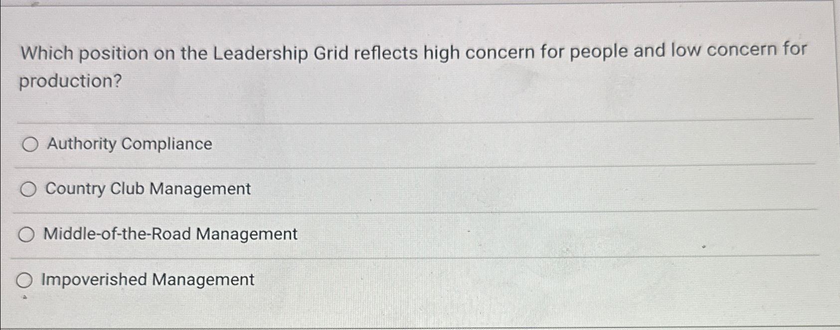 Solved Which position on the Leadership Grid reflects high | Chegg.com