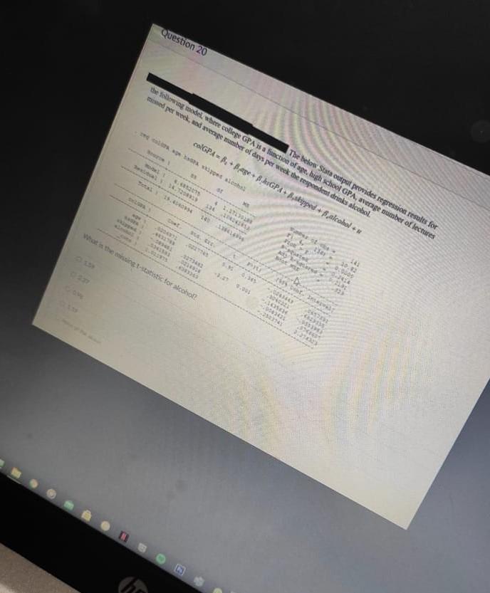 Solved Question 20 The below Stata output provides | Chegg.com