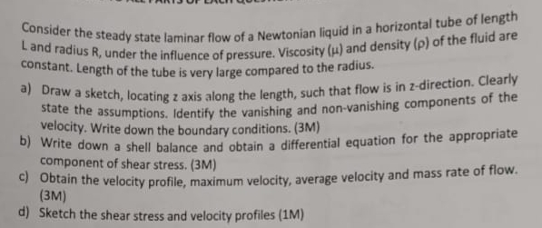 Solved Consider the steady state laminar flow of a Newtonian | Chegg.com