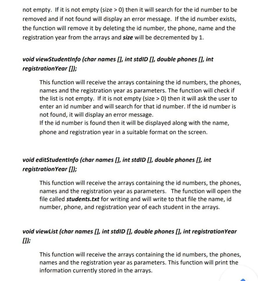 Solved void uploadStudents File (char names [], int stdiD | Chegg.com