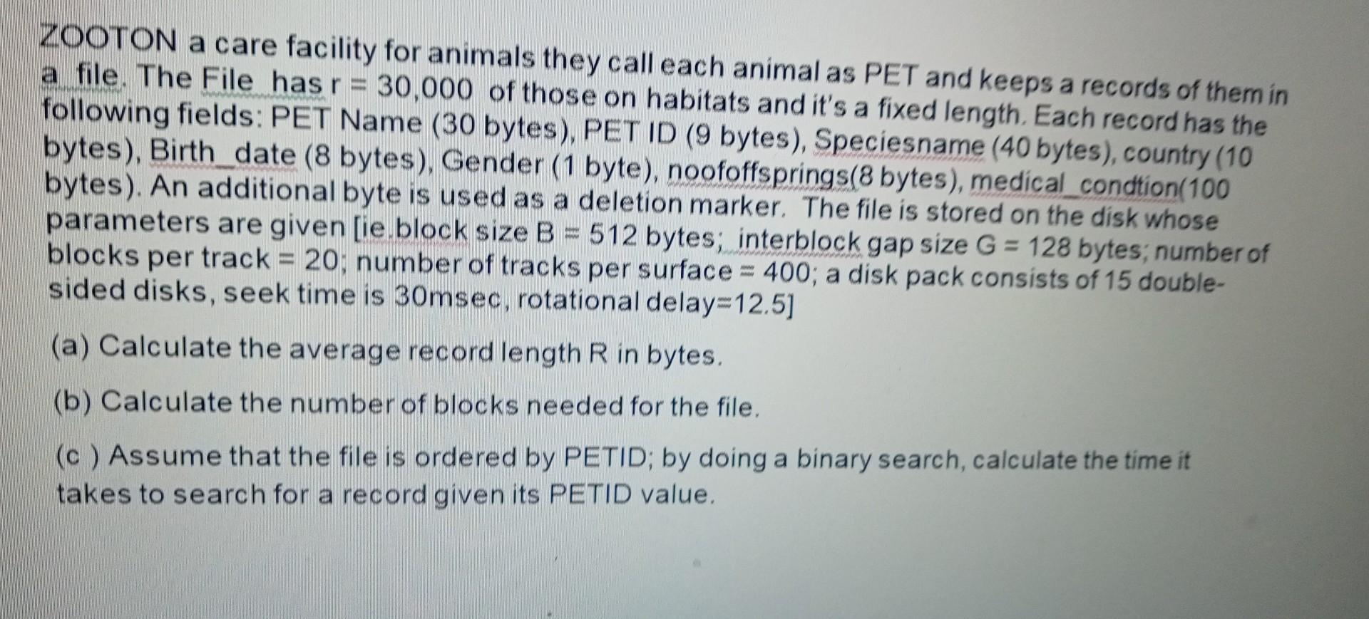 ZOOTON a care facility for animals they call each | Chegg.com