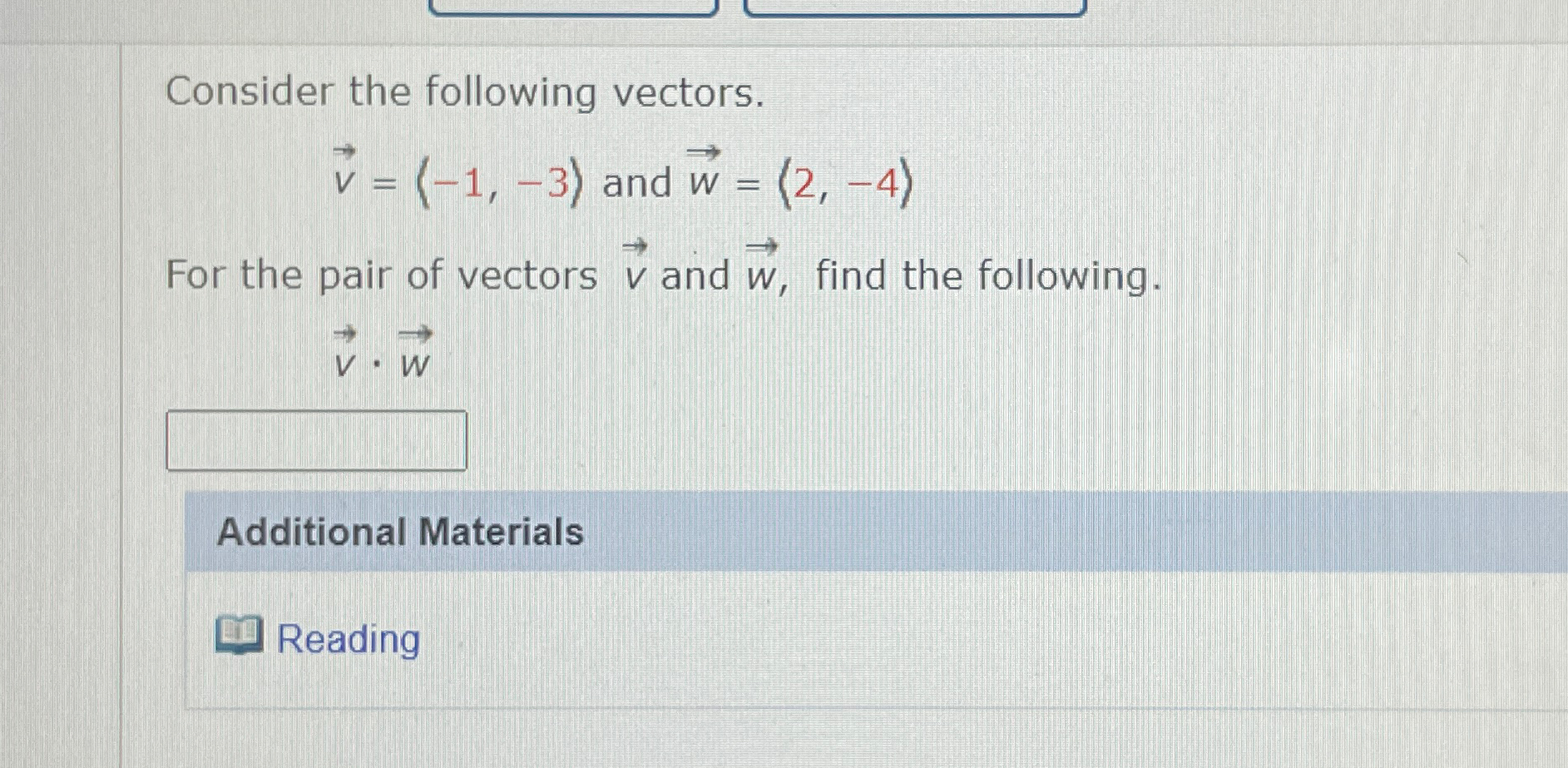 Solved Consider the following vectors.vec(v)=(-1,-3) ﻿and | Chegg.com