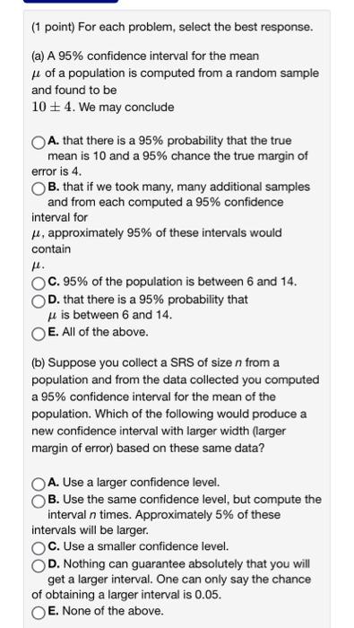 Solved (1 point) For each problem, select the best response. | Chegg.com