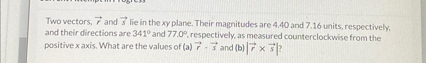 Solved Two vectors, vec(r) ﻿and vec(s) ﻿lie in the xy plane. | Chegg.com