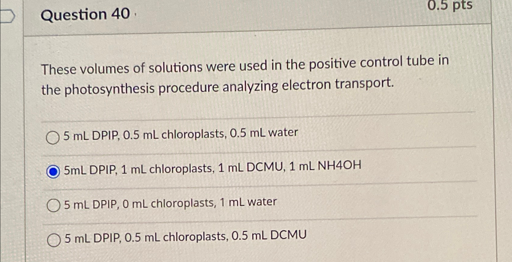 Solved Question 40These volumes of solutions were used in | Chegg.com