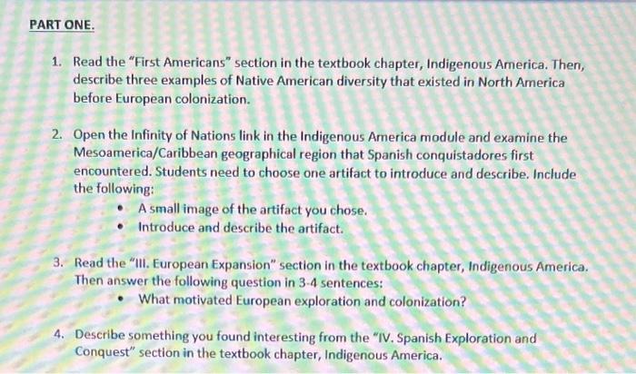 1. Read the "First Americans" section in the textbook | Chegg.com