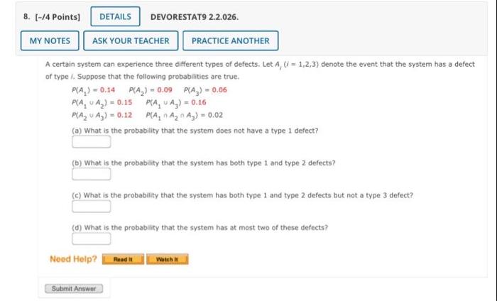 Solved A certain system can experience three different types | Chegg.com