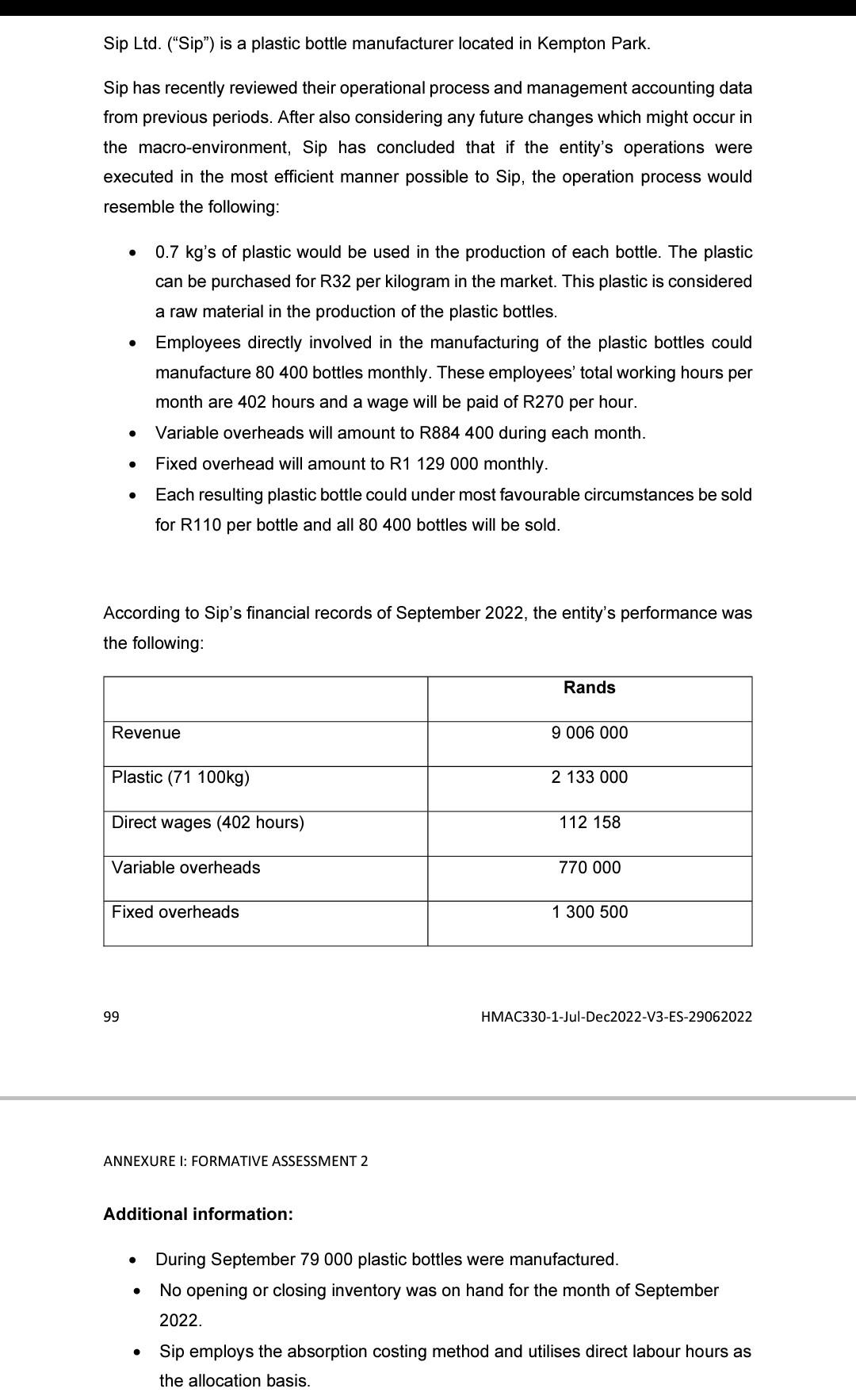 Solved Sip Ltd. ("Sip") is a plastic bottle manufacturer | Chegg.com