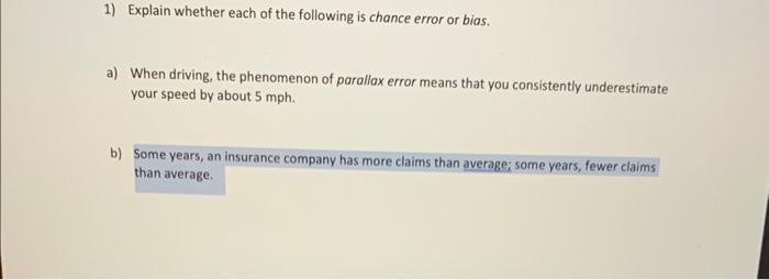 Solved 1) Explain whether each of the following is chance | Chegg.com