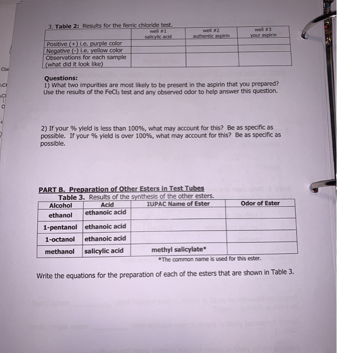 Solved PART A. Preparation of Aspirin (show all calculations | Chegg.com