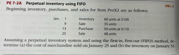 Solved PE 7-2A Perpetual inventory using FIFO Beginning | Chegg.com