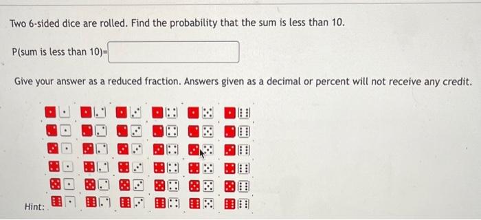 Solved Two 6-sided dice are rolled. Find the probability | Chegg.com