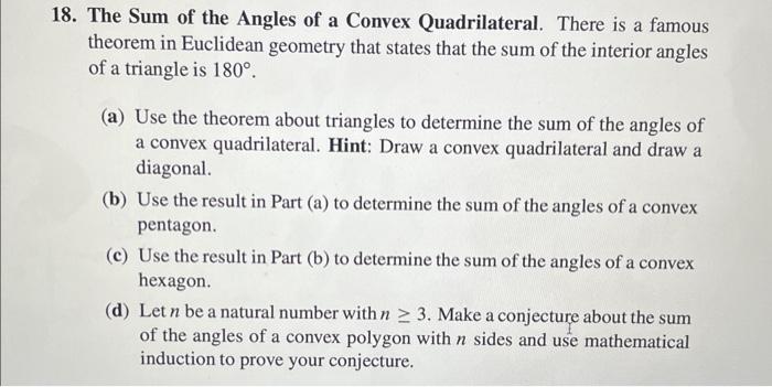 Solved 18. The Sum of the Angles of a Convex Quadrilateral. | Chegg.com