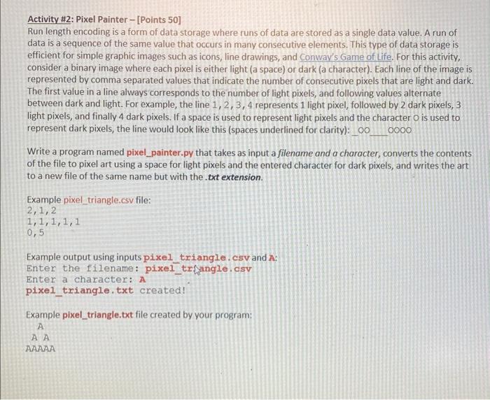 Solved Activity \#2: Pixel Painter - [Points 50] Run length | Chegg.com