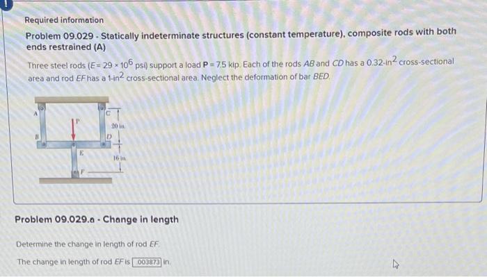 Solved three ateel rods (E=29x10^6 psi) support load P =7.5 | Chegg.com
