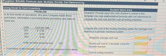 Solved Function: ROUND; Formula: Add, Multiply, Divide; Cell | Chegg.com