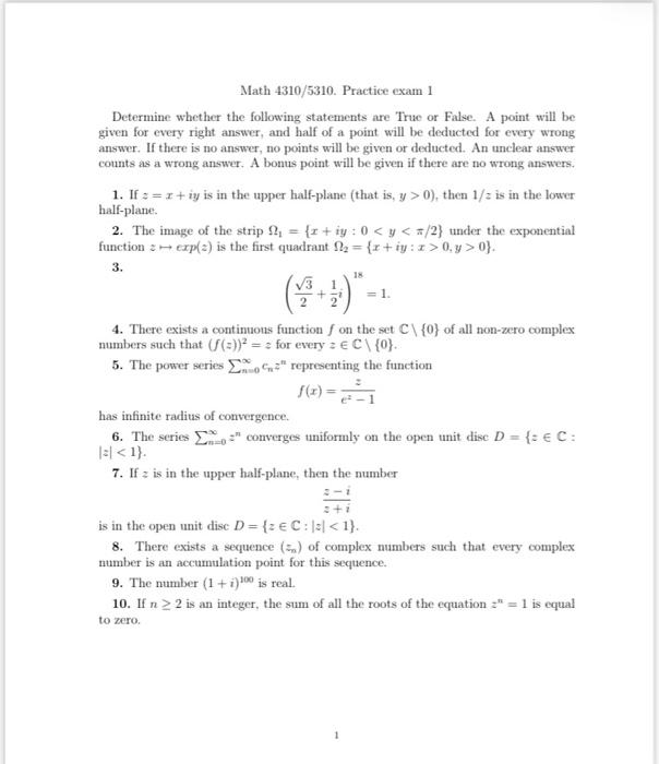 Solved Math 1310/5310. Practice exam 1 Determine whether the | Chegg.com